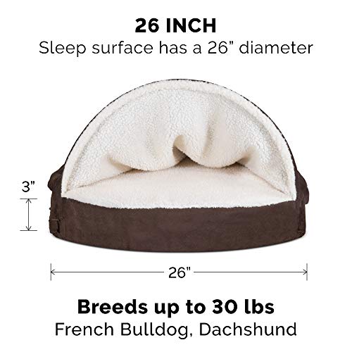 Furhaven 26" Round Orthopedic Dog Bed Sherpa & Suede Snuggery w/ Removable Washable Cover - Espresso, 26-inch