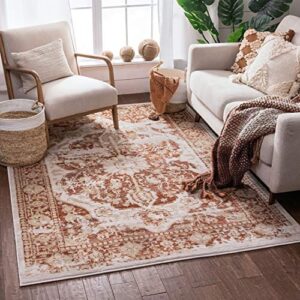 well woven millie tribal copper rust medallion area rug 5×7 (5’3″ x 7’3″) modern distressed oriental plush super soft carpet