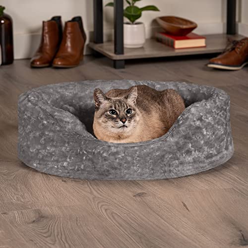 Furhaven Medium Dog Bed Ultra Plush Curly Faux Fur Oval Lounger w/ Removable Washable Cover - Gray, Medium