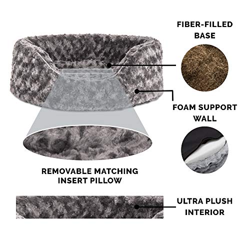 Furhaven Medium Dog Bed Ultra Plush Curly Faux Fur Oval Lounger w/ Removable Washable Cover - Gray, Medium