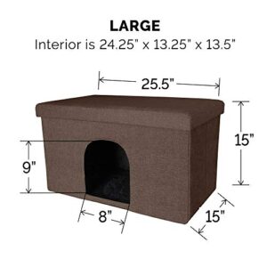 Furhaven Large Pet House Collapsible Ottoman-Footstool Condo Pet Bed - Coconut Brown, Large