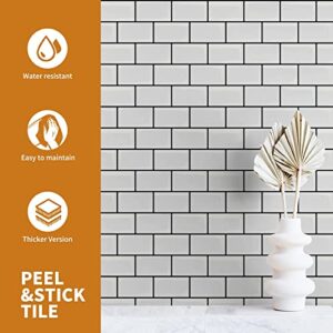 WOWSTAR Thicker Peel and Stick Tiles Backsplash, 12"x12" Subway Tiles, White with Black Grout ( 10-Sheet)