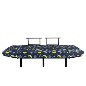 Lunarable Sky Futon Couch, Night Theme with Crescent Moon Sleepy Clouds and Stars Bedtime Bird Characters, Daybed with Metal Frame Upholstered Sofa for Living Dorm, Loveseat, Multicolor