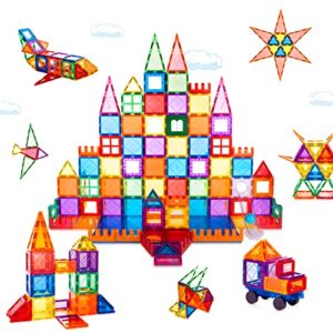 maghub magnetic tiles for kids, 85 pcs 3d magnetic blocks stem magnetic building blocks, learning educational magnet toys for boys girls construction kit magnetic toys for 3+ years old kids toddlers