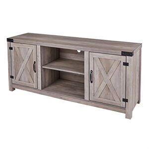 rockpoint 58inch barn door tv stand entertaiment media console center industrial style , grey wash