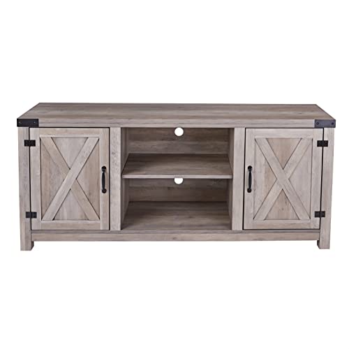 ROCKPOINT 58inch Barn Door TV Stand Entertaiment Media Console Center Industrial Style , Grey Wash