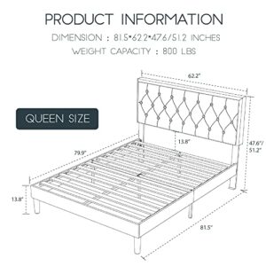 Einfach Queen Size Modern Deluxe Platform Bed Frame Button Tufted Fabric Upholstered Bed Frame with Adjustable Headboard/Strong Wood Slats Support/Mattress Foundation/Easy Assembly, Dark Grey