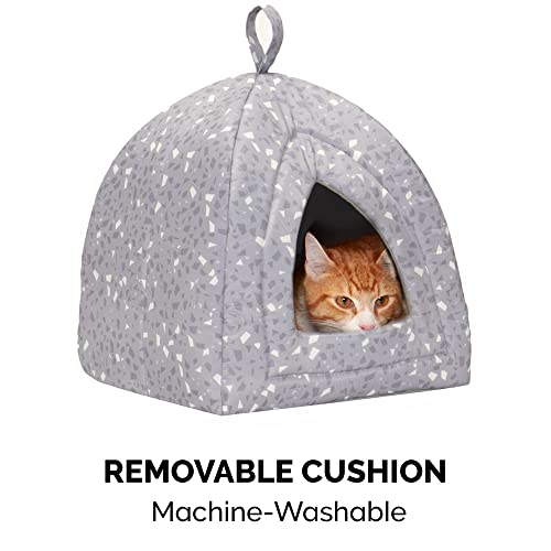 Furhaven Small Cat Bed Polycanvas Print Décor Foldable Pet Tent, Washable - Gray Terazzo, Small