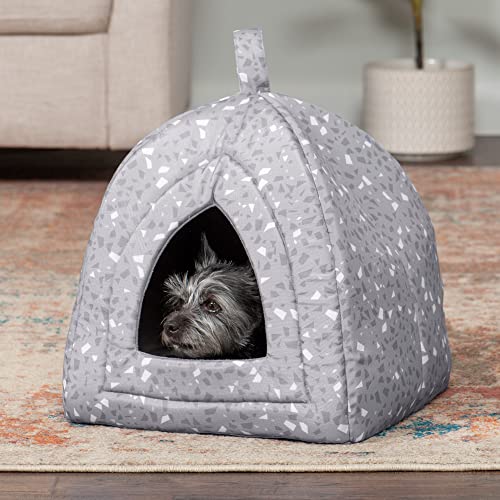 Furhaven Small Cat Bed Polycanvas Print Décor Foldable Pet Tent, Washable - Gray Terazzo, Small