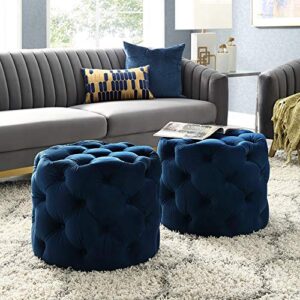 inspired home navy velvet ottoman – design: lauren | allover tufted | round | modern contemporary | 1 pc