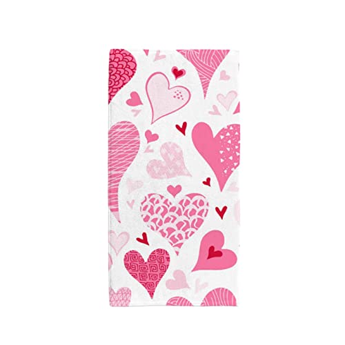 My Little Nest Cute Romantic Pink Hearts Hand Towels Soft Bath Towel Absorbent Kitchen Fingertip Towel Quick Dry Guest Towels for Bathroom Gym Spa Hotel and Bar 30 x 15 Inch