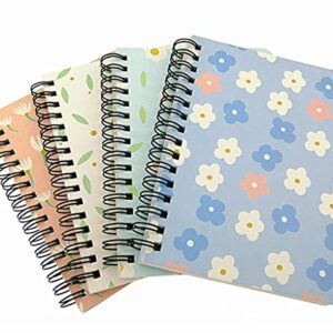 4 Pack A6 Spiral Notebook Journal,Wirebound Ruled Sketch Book Notepad Diary Memo Planner,A6 Size(5.7X4.1") & 80 Sheets (Flower B)