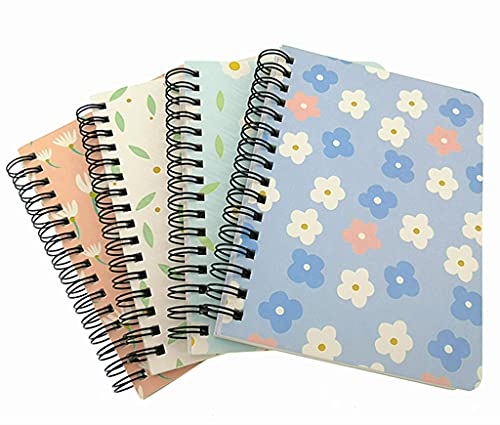 4 Pack A6 Spiral Notebook Journal,Wirebound Ruled Sketch Book Notepad Diary Memo Planner,A6 Size(5.7X4.1") & 80 Sheets (Flower B)