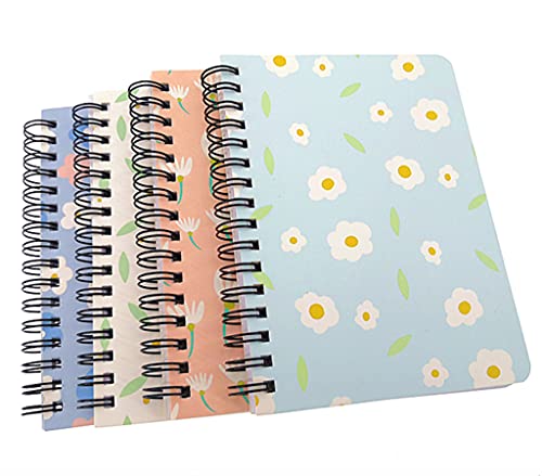 4 Pack A6 Spiral Notebook Journal,Wirebound Ruled Sketch Book Notepad Diary Memo Planner,A6 Size(5.7X4.1") & 80 Sheets (Flower B)