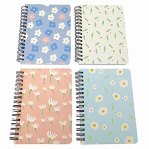 4 Pack A6 Spiral Notebook Journal,Wirebound Ruled Sketch Book Notepad Diary Memo Planner,A6 Size(5.7X4.1") & 80 Sheets (Flower B)