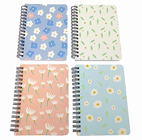 4 Pack A6 Spiral Notebook Journal,Wirebound Ruled Sketch Book Notepad Diary Memo Planner,A6 Size(5.7X4.1") & 80 Sheets (Flower B)