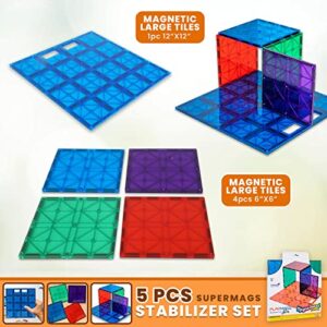 Playmags Super Durable Building Stabilizer Set, Great Add On to All Magnet Tiles Sets, Works with All Leading Brands 1-12"x12" & 4-6"x6" (Colors May Vary)