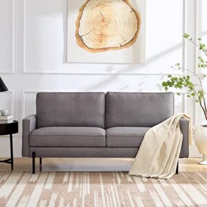 snowhill 71in modern premium linen sofa, minimalist style upholstered couch for living room, small space apartment, office, bedroom (light gray)