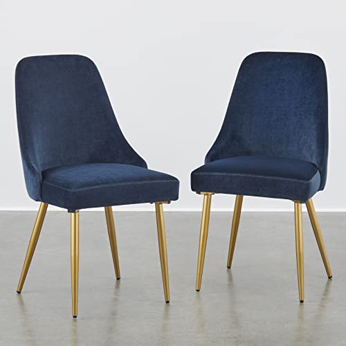 Franz Velvet Dining Chair with Gold Legs Set of 2 (Regal Blue)