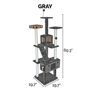 Furhaven Tiger Tough Cat Tree Double Decker Playground w/ Toys & Condo - Silver Gray, One Size