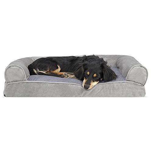 Furhaven Medium Pillow Dog Bed Faux Fur & Velvet Sofa-Style w/ Removable Washable Cover - Smoke Gray, Medium