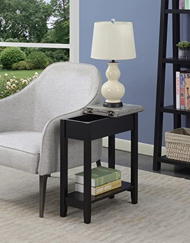 Convenience Concepts American Heritage Flip Top End Table with Shelf, Faux Birch/Black