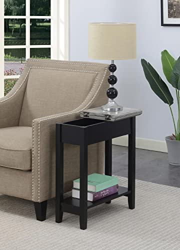 Convenience Concepts American Heritage Flip Top End Table with Shelf, Faux Birch/Black