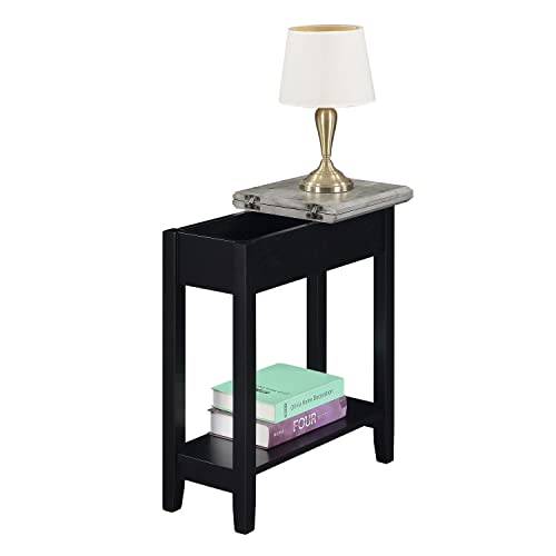 Convenience Concepts American Heritage Flip Top End Table with Shelf, Faux Birch/Black