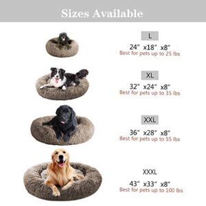 MFOX Calming Dog Bed (XL) for Medium and Large Dogs Pet Bed Faux Fur Donut Cuddler Up to 35/55/100lbs