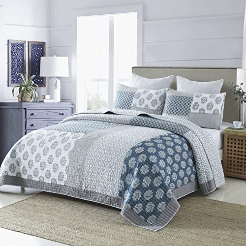 Y-PLWOMEN Quilt King Size 100% Cotton King Size Quilt, Blue Farmhouse King Bedspreads, Lightweight Soft King Quilt Sets for All Season, 3 Piece