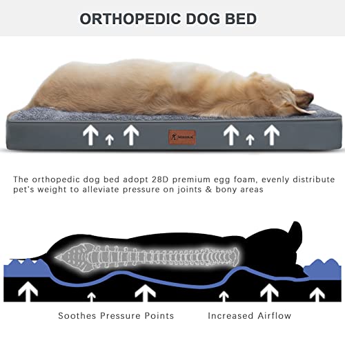 MIHIKK Orthopedic Dog Bed for Medium, Large Dogs, Egg-Crate Foam Dog Bed with Removable Cover, Pet Bed Machine Washable (35 x 22 x 3 inch, Dark Gray)