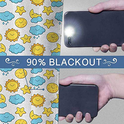 Baby Black Out Window Curtain 2 Panel, Curtains 84 inch Length Sleepy Morning and Night for Kids Boys Girls Moon Rainy Clouds Stars Sun Protective Furniture Earth Yellow Sky Blue W72 x L84 Inch