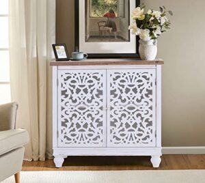 maison arts white accent cabinet with 2 doors storage sideboard buffet cabinet for living room kitchen farmhouse decorative distressed tall bedroom cabinet with hollow carved doors