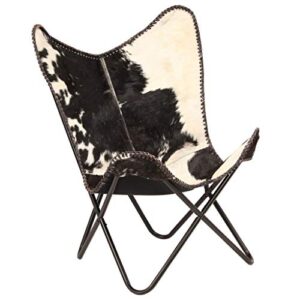 home decor genuine goat leather butterfly arm chair with black/brown white hair on cover (black and white with black frame)