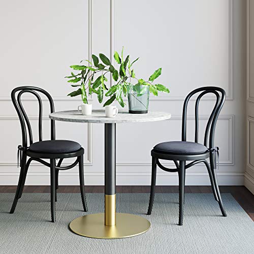 Nathan James Bistro Lucy Small Mid-Century Modern Kitchen or Dining Table with Faux Carrara Marble Top and Brushed Metal Pedestal Base, Black/Gold 31D x 31.5W x 29H in