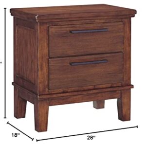 Signature Design by Ashley Ralene Mid-Century Modern Minimalist 2 Drawer Nightstand, Medium Brown