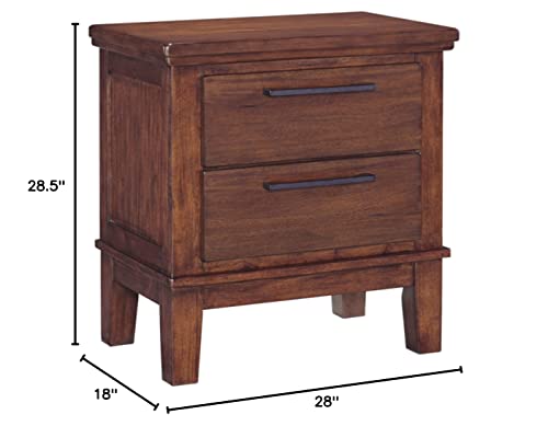 Signature Design by Ashley Ralene Mid-Century Modern Minimalist 2 Drawer Nightstand, Medium Brown