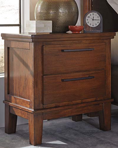 Signature Design by Ashley Ralene Mid-Century Modern Minimalist 2 Drawer Nightstand, Medium Brown