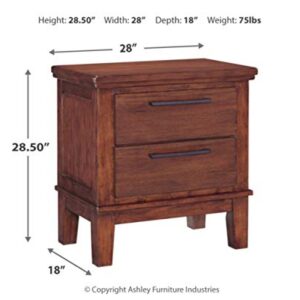 Signature Design by Ashley Ralene Mid-Century Modern Minimalist 2 Drawer Nightstand, Medium Brown