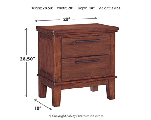 Signature Design by Ashley Ralene Mid-Century Modern Minimalist 2 Drawer Nightstand, Medium Brown