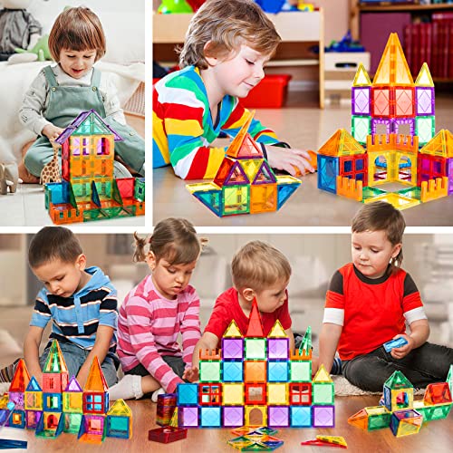 MagHub Magnetic Tiles 85 PCS Magnetic Blocks for Kids, 3D Magnetic Building Blocks, Magnetic Stacking Toys Construction Kit,STEM Toys Gift for Toddlers Children Boys Girls Ages 3 4 5 6 7 8+ Year Old