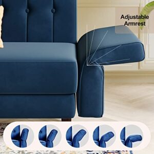 Belffin Velvet Convertible Futon Sofa Bed Memory Foam Futon Couch Sleeper Sofa Blue