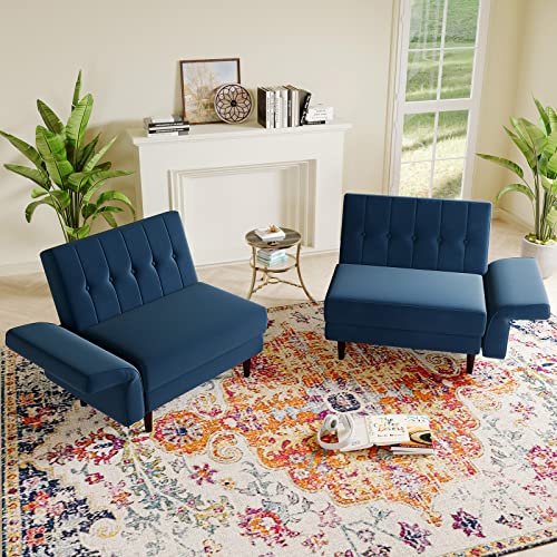 Belffin Velvet Convertible Futon Sofa Bed Memory Foam Futon Couch Sleeper Sofa Blue