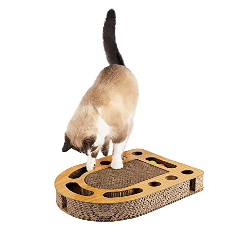 Furhaven Rectangle Archway Corrugated Cat Scratcher Busy Box Toy w/ Catnip - Tan, One Size