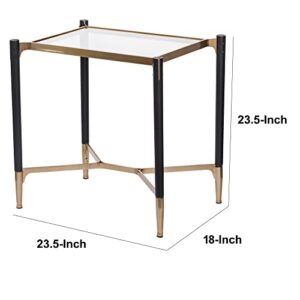 Benjara 24 Inch Accent Side Table, Iron Frame, Glass Top, Modern, Gold and Black