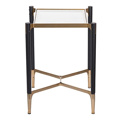 Benjara 24 Inch Accent Side Table, Iron Frame, Glass Top, Modern, Gold and Black