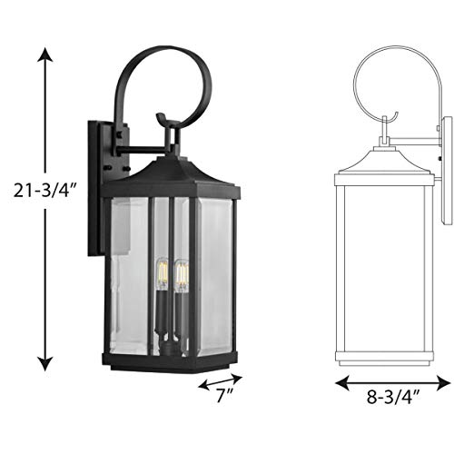 Gibbes Street Collection 2-Light Clear Beveled Glass New Traditional Outdoor Medium Wall Lantern Light Textured Black