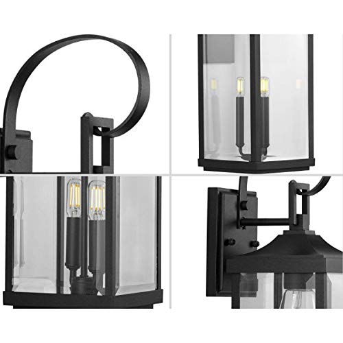 Gibbes Street Collection 2-Light Clear Beveled Glass New Traditional Outdoor Medium Wall Lantern Light Textured Black