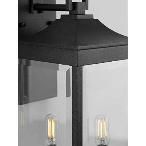 Gibbes Street Collection 2-Light Clear Beveled Glass New Traditional Outdoor Medium Wall Lantern Light Textured Black