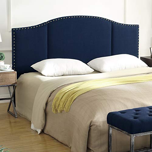 24KF Middle Century Linen Upholstered Tufted King Headboard with Antique Brass Nail Heads Trim King/California King headboard 60232-K-Navy Blue